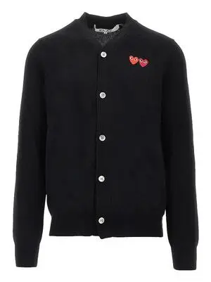 Play Comme Des Garcon Hearts Patches Wool Cardigan An - Black