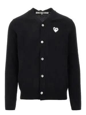 Play Comme Des Garcon Heart Patch Wool Cardigan An - Black