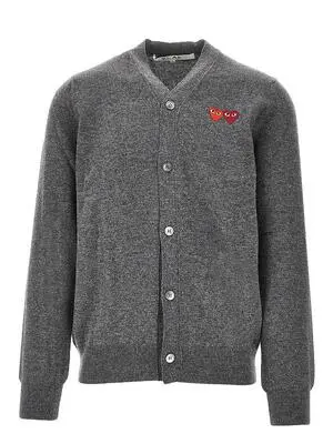 Play Comme Des Garcon Heart Patche Wool Cardigan - Grey