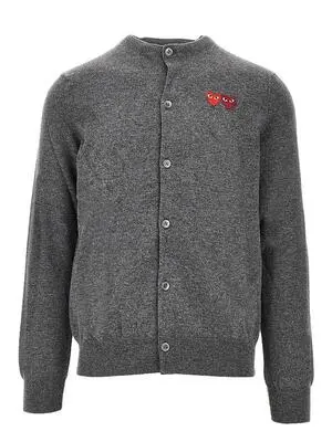 Play Comme Des Garcon Heart Patche Wool Cardigan - Grey