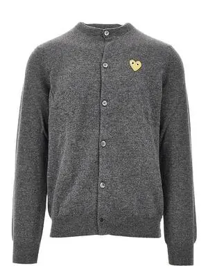 Play Comme Des Garcon Heart Patch Wool Cardigan - Grey