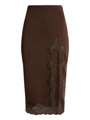 Balmain Balmain Knit Midi Skirt With Lace Trim Brown