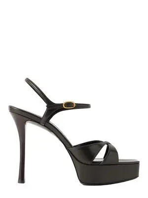 Saint Laurent Debbie Leather Platform Sandals - Brown