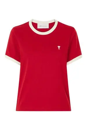 AMI Paris Logo-embroidered Cotton-jersey T-shirt - Red