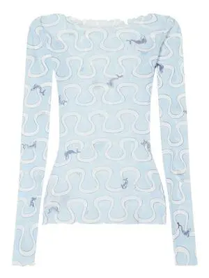 Emilio Pucci Printed Sheer Tulle Top - Blue
