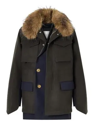 Sacai Layered Wool Coat - Green