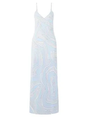 Emilio Pucci Printed Silk Crepe De Chine Maxi Dress - Light Blue