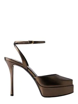 Saint Laurent La Scandale 115 Metallic Leather Platform Sandals - Brown