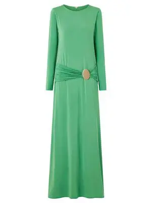 CALA DE LA CRUZ Embellished Gathered Stretch-jersey Maxi Dress - Green