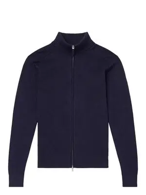 Zegna Cashmere And Silk-blend Zip-up Cardigan - Blue