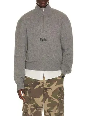 Rhude Quarter Zip Knit Top - Grey