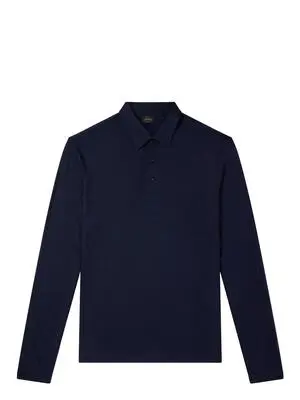 Brioni Wool And Silk-blend Polo Shirt - Blue