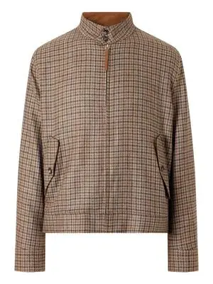 Gabriela Hearst Graham Houndstooth Wool And Silk Blend Zip-up Jacket - Brown