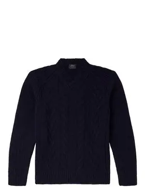 Brioni Cable-knit Cashmere And Silk-blend Sweater - Blue