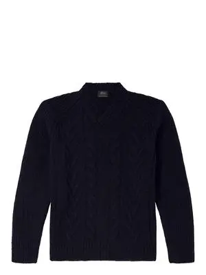 Brioni Cable-knit Cashmere And Silk-blend Sweater - Navy