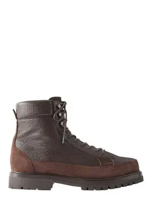 Brunello Cucinelli Shearling-lined Textured Leather Lace-up Boots - Brown