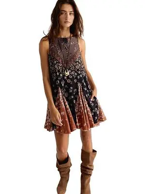 Free People Everlasting Printed Mini Dress - Copper Combo
