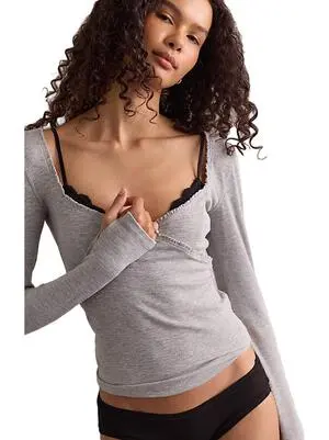 Free People Keeping It Light Ribbed Wrap Top - Medium Heather Grey