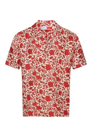 Orlebar Brown Dragonflower Print Ilk Relaxed Fit Capri Collar Hirt Woven In Italy In Ummer /white And Red