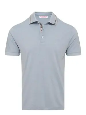 Orlebar Brown Stripe Tipping Collar Classic Fit Polo Shirt - Light Sky Pool