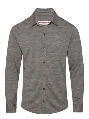 Orlebar Brown Melange Tailored Fit Claic Collar Merino Hirt - Grey