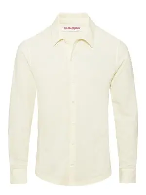 Orlebar Brown Tailored Fit Classic Collar Cotton Pique Shirt In Cashew Beige