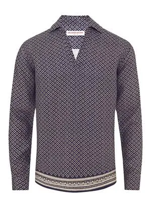 Orlebar Brown Night Iris Solmio Print Relaxed Fit Overhead Shirt - Blue