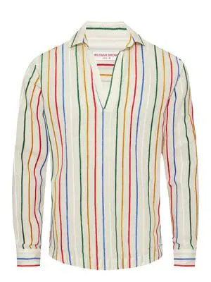 Orlebar Brown Relaxed Fit Open Reort Placket Chenille Tripe Linen Hirt In Multicolour - Multicoloured