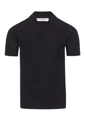 Orlebar Brown Tailored Fit Lattice Knit Ilk Polo Hirt In Night Iri - Blue