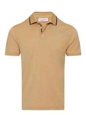 Orlebar Brown Claic Fit Tripe Tipping Collar Polo Hirt - Biscuit