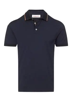 Orlebar Brown Claic Fit Tripe Tipping Collar Polo Hirt In Night Iri - Blue