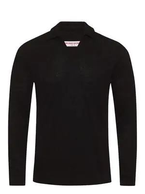 Orlebar Brown Taiored Fit Resort Coar Ong-seeve Inen Poo Shirt - Black