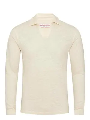 Orlebar Brown Tailored Fit Resort Collar Long-sleeve Linen Polo Shirt - Latte