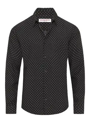 Orlebar Brown Tailored Fit Claic Collar Long-leeve Polka Dot Hirt - Black