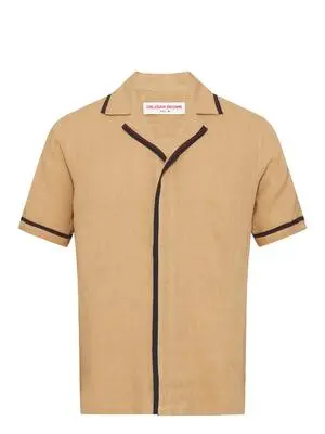 Orlebar Brown Relaxed Fit Capri Collar Linen Hirt - Biscuit/damson/night Iris