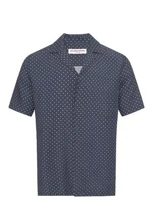 Orlebar Brown Relaxed Fit Capri Collar Polka Dot Print Hirt In Night Iri - Blue