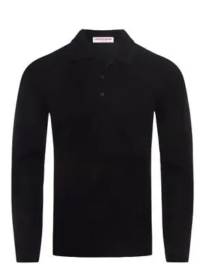 Orlebar Brown Claic Fit Long Leeve Pique Titch Polo Hirt In Night Iri - Blue