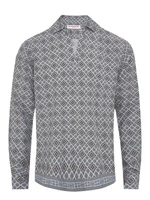 Orlebar Brown Relaxed Fit Open Reort Placket Pailey Eaon Print Hirt - Wave Blue