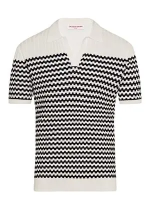 Orlebar Brown Coud/ink Textured Stripe Organic Cotton Poo Shirt - White