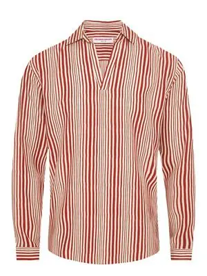 Orlebar Brown Relaxed Fit Open Reort Placket Hore Tripe Linen Hirt In Ummer /white Red