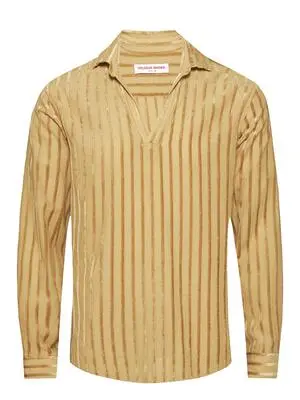 Orlebar Brown Relaxed Fit Open Reort Placket Chenille Tripe Hirt In Biscuit