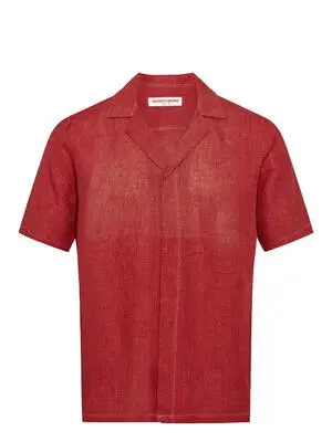 Orlebar Brown Relaxed Fit Italian Linen Capri Collar Hirt - Dark Ruby