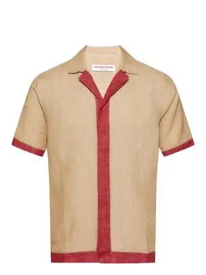 Orlebar Brown Relaxed Fit Italian Linen Capri Collar Shirt - Biscuit/dark Ruby