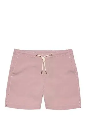 Orlebar Brown Mid-length Drawcord Seersucker Swim Shorts - Dark Ruby/white Stripe