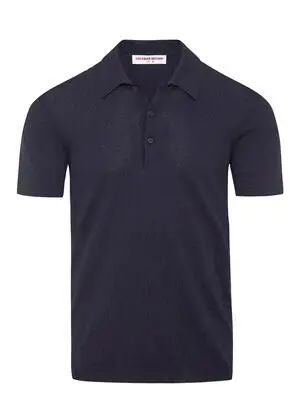 Orlebar Brown Tailored Fit Cotton Cahmere Polo Hirt In Night Iri - Blue