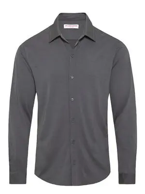 Orlebar Brown Tailored Fit Claic Collar Merino Hirt In Granite - Grey