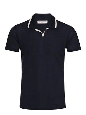 Orlebar Brown Reort Collar Linen Pique Polo Hirt In Night Iri - Blue