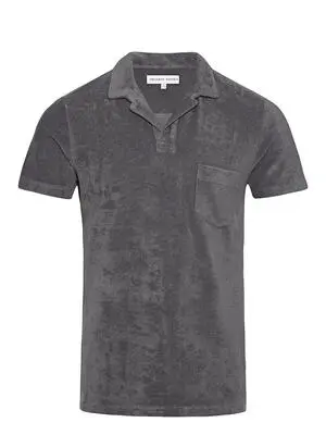 Orlebar Brown Tailored Fit Cotton Towelling Polo Shirt In Granite Grey