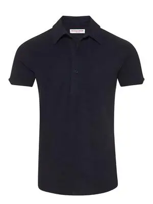Orlebar Brown Tailored Fit Organic Cotton Towelling Polo Hirt In Night Iri - Blue