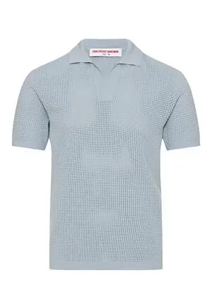 Orlebar Brown Tailored Fit Waffle Meh Titch Polo Hirt Knitted In Italy In Light Sky Pool